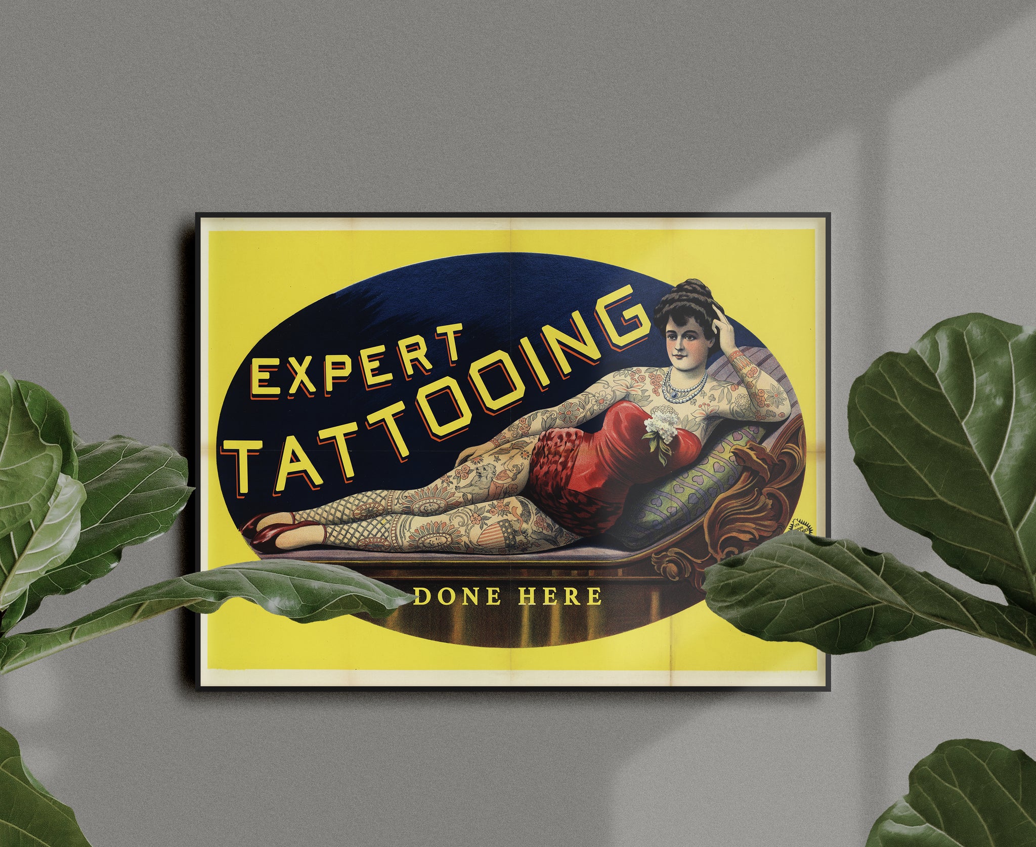 Vintage Percy Waters "Expert Tattooing Done Here" Poster Print – Yellow ...